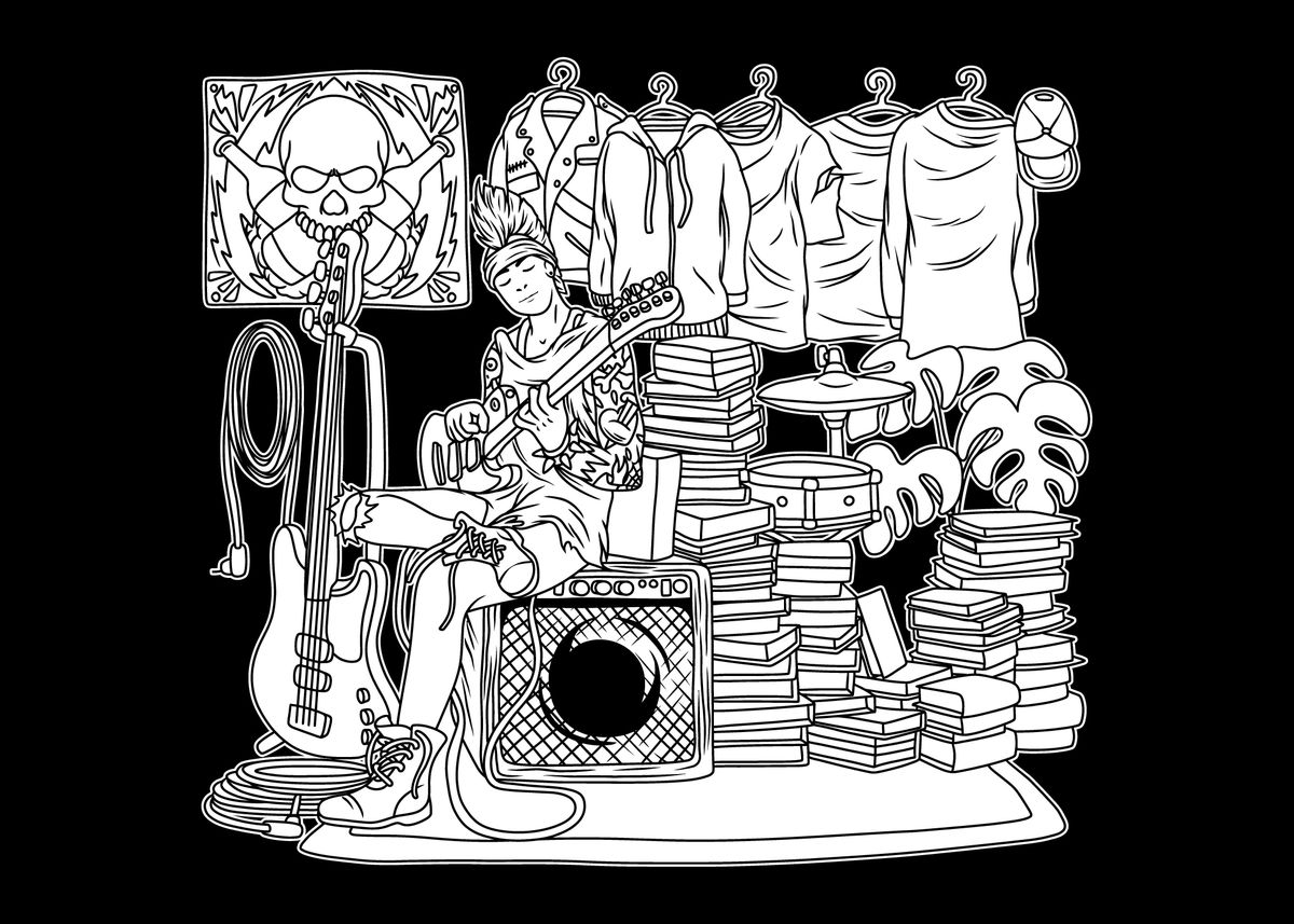 'Punk Girl Illustration BnW' Poster, picture, metal print, paint by ...