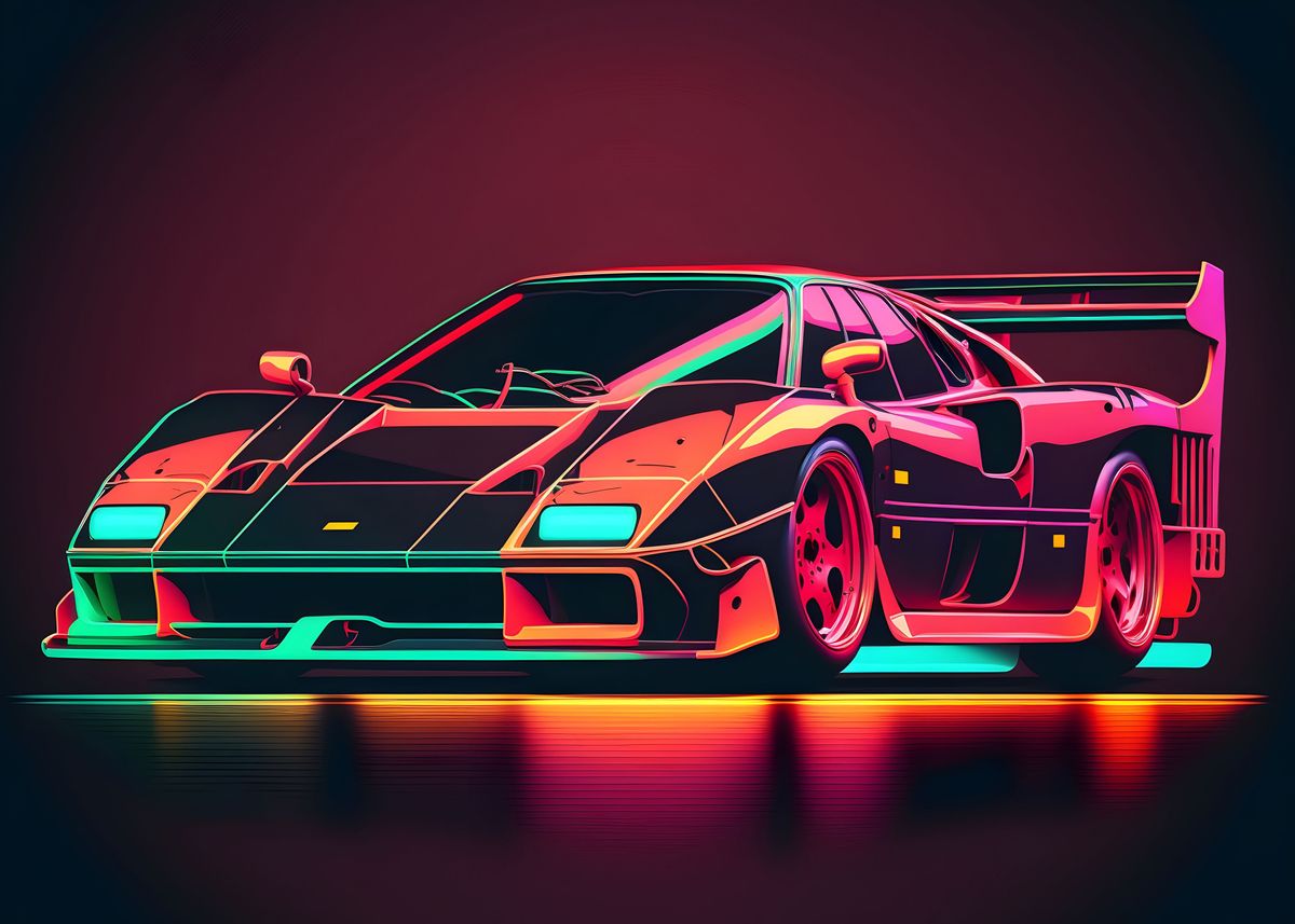 'Neon Painted Ferrari F40' Poster, picture, metal print, paint by ...