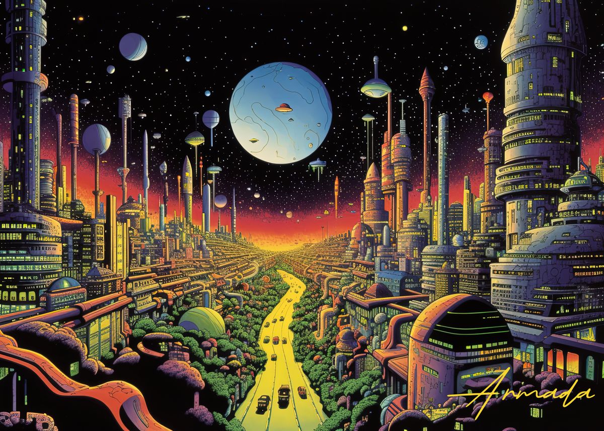 'Astroville Space City' Poster, picture, metal print, paint by The Armada Project | Displate