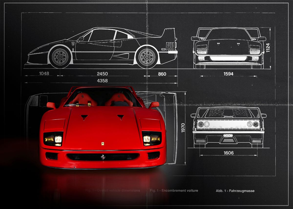 'Ferrari F40 Front ' Poster, picture, metal print, paint by Rollz ...