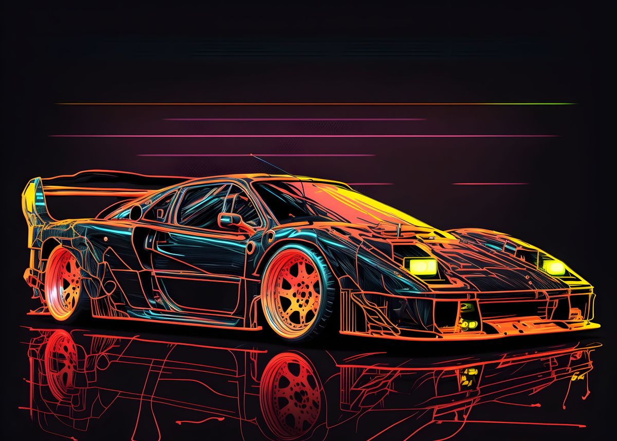 'Neon Painted Ferrari F40' Poster, picture, metal print, paint by ...