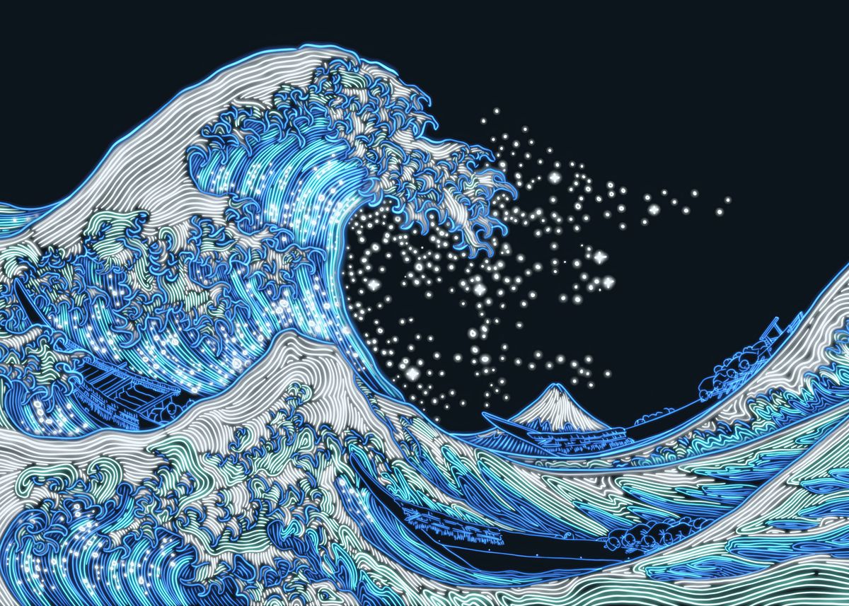 'Japan wave' Poster, picture, metal print, paint by Lech Tristen | Displate