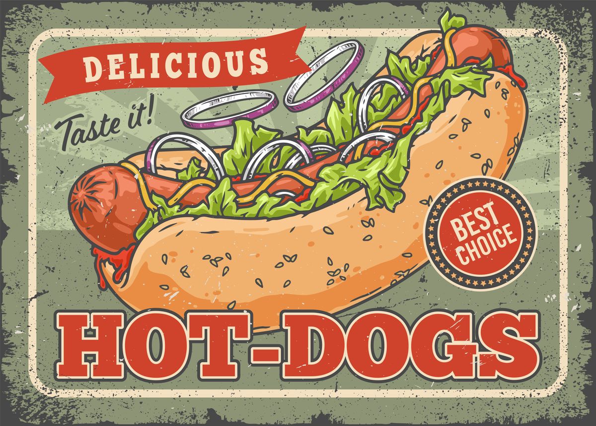 'Delicious Hot Dogs' Poster, picture, metal print, paint by dkDesign ...