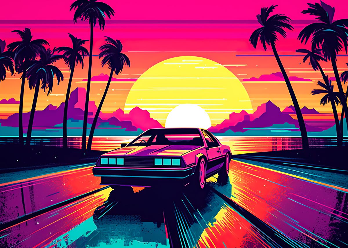 'Retro Miami Neon Sunset' Poster by JeradWestSr | Displate