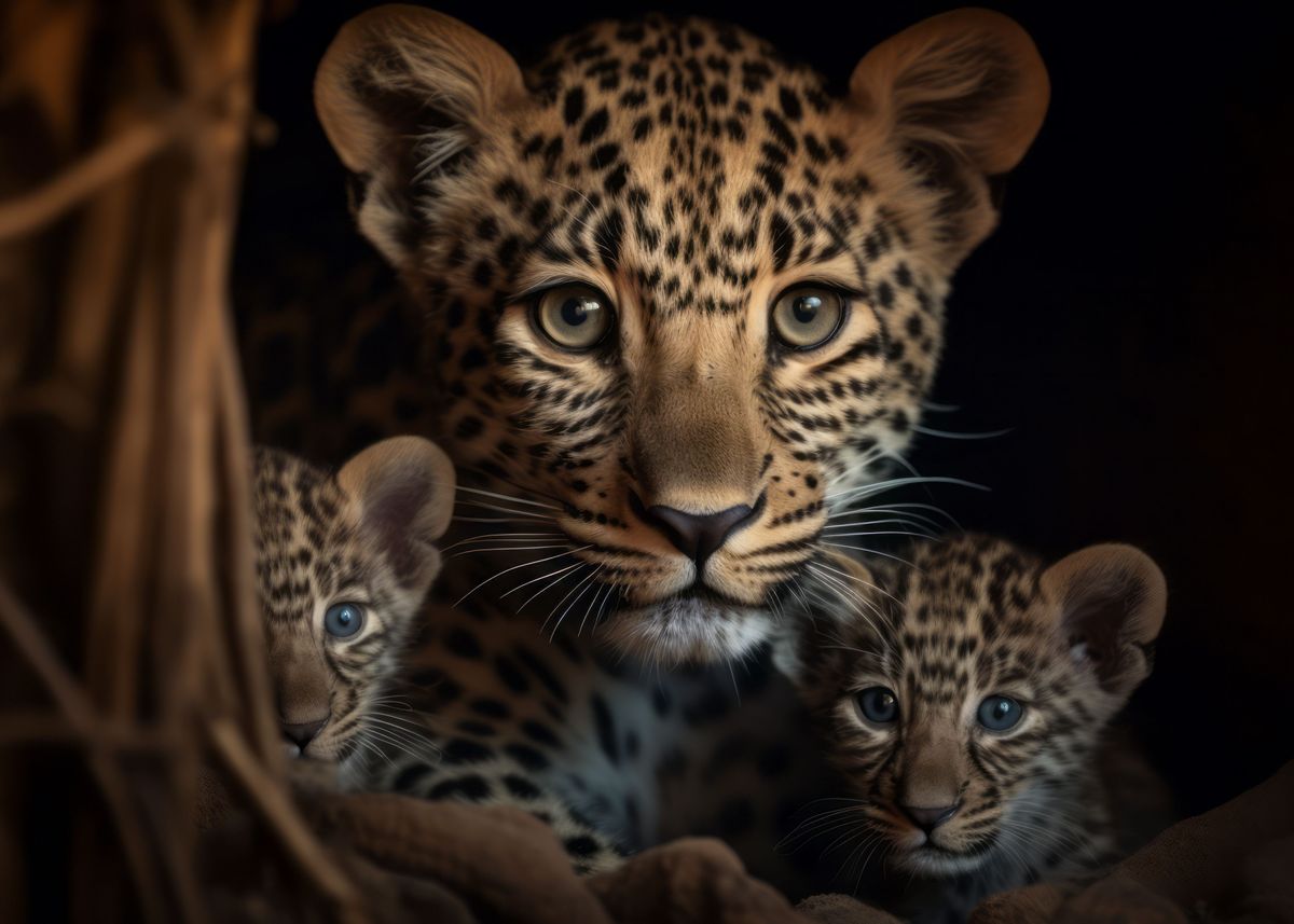 'Leopard With Cubs' Poster, picture, metal print, paint by Five Senses ...
