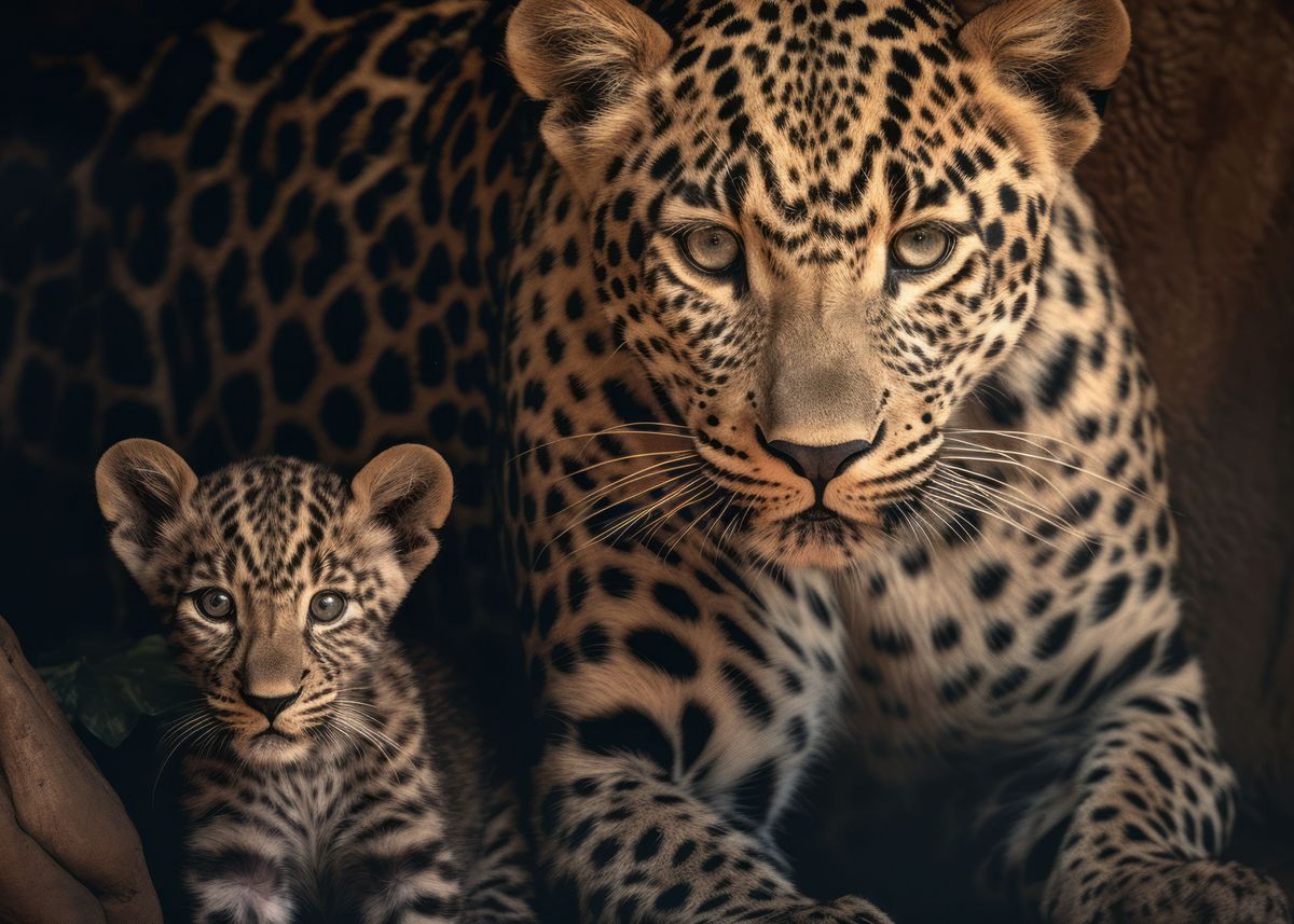 'Leopard With Cub' Poster, picture, metal print, paint by Five Senses ...