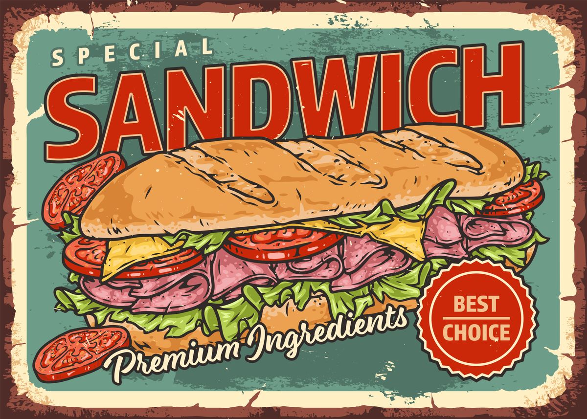 'Sandwich Menu' Poster, picture, metal print, paint by dkDesign | Displate