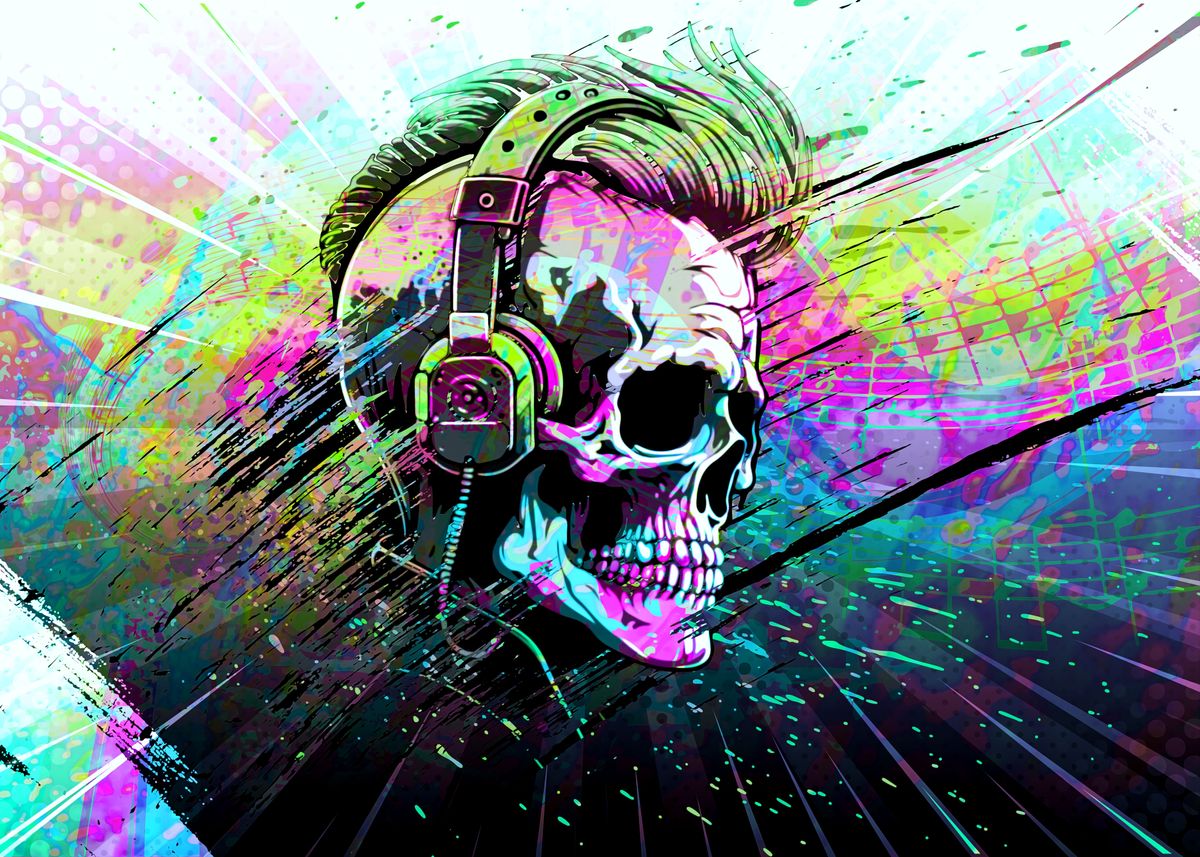 'Musical Skull Heasphones' Poster by Thanatu5 | Displate