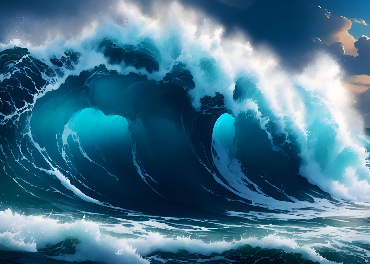 'Huge Waves' Poster, picture, metal print, paint by Shamoon Ibrahim ...