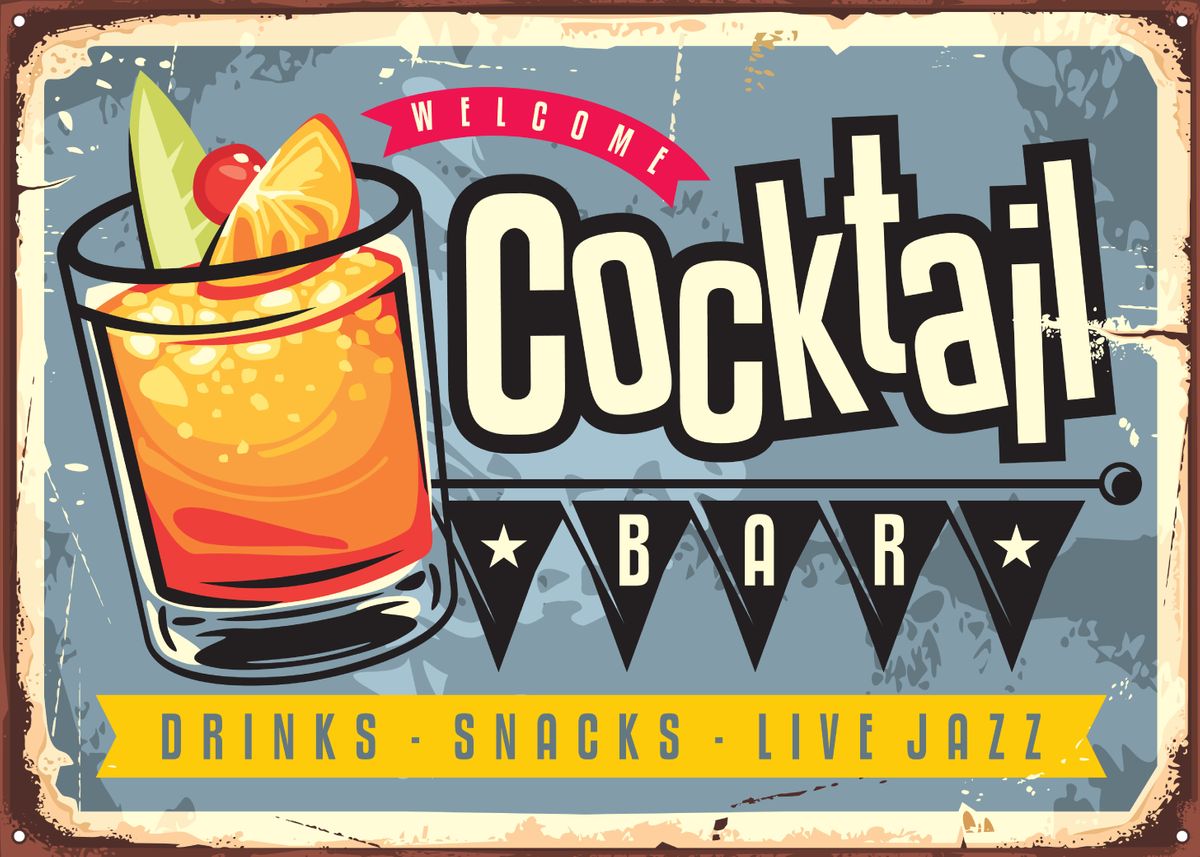 'cocktail bar sign' Poster, picture, metal print, paint by Anil Gamble ...