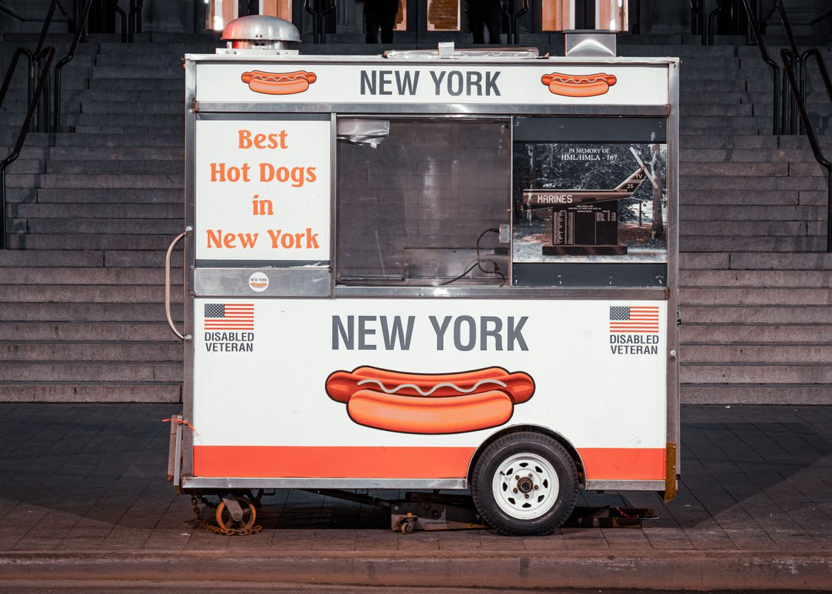 'NYC Hot Dog Stand' Poster, picture, metal print, paint by Planet ...