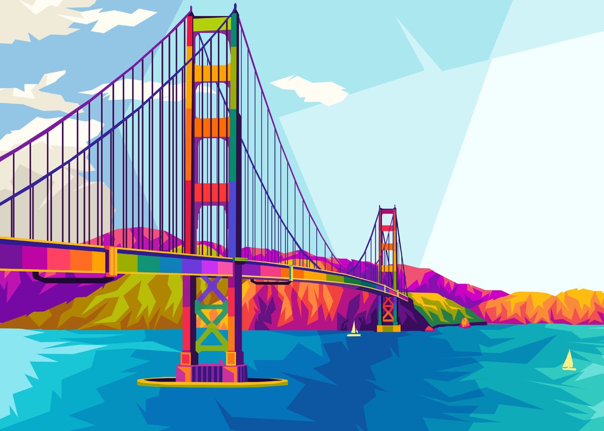 'California Golden Gate Art' Poster, picture, metal print, paint by Rizky Irawan | Displate