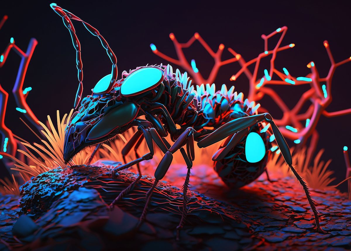 'ants animal neon color' Poster, picture, metal print, paint by Amelia ...