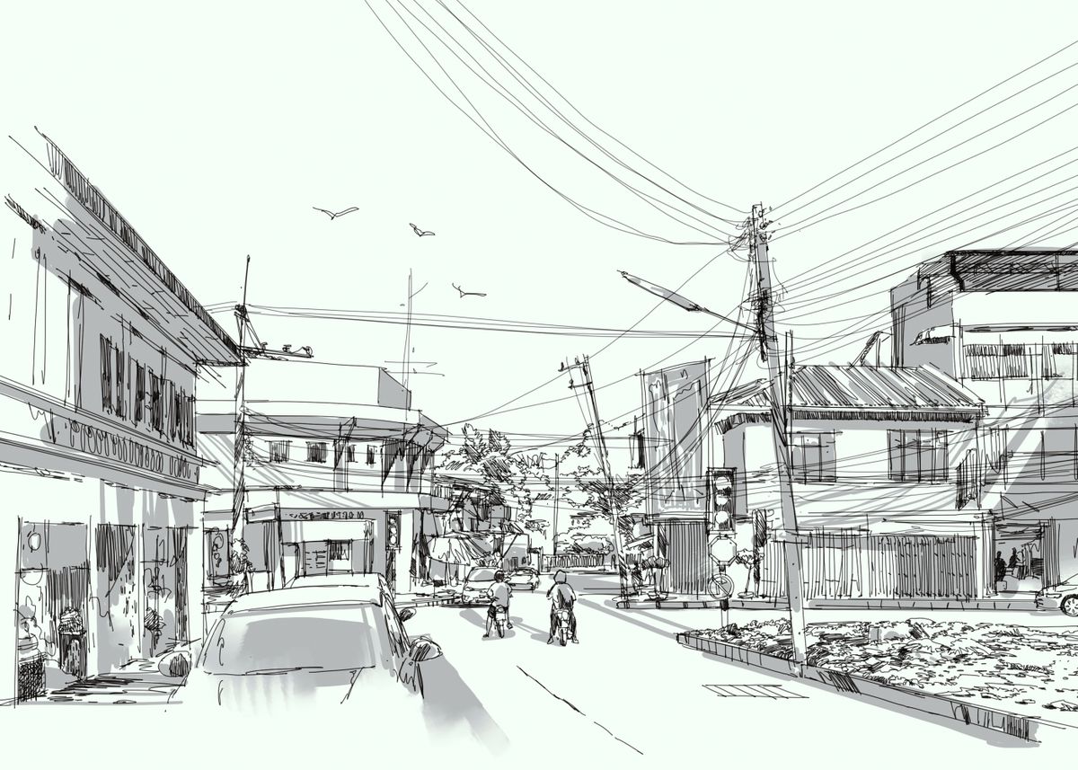 'Sketch city street' Poster, picture, metal print, paint by Color Art ...
