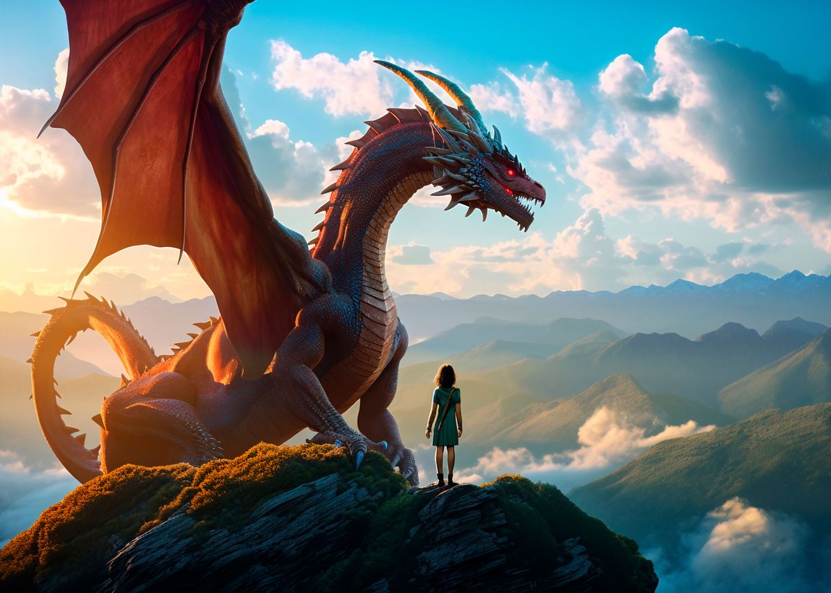 'Dragon and hero' Poster, picture, metal print, paint by MamieMorton ...