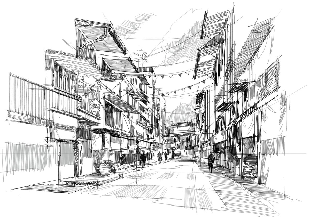 'sketch old street ' Poster by Color Art | Displate