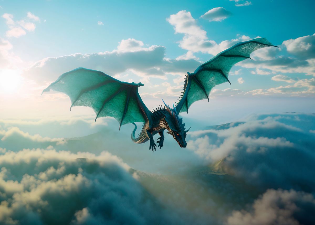'Flaying dragon' Poster, picture, metal print, paint by MamieMorton ...