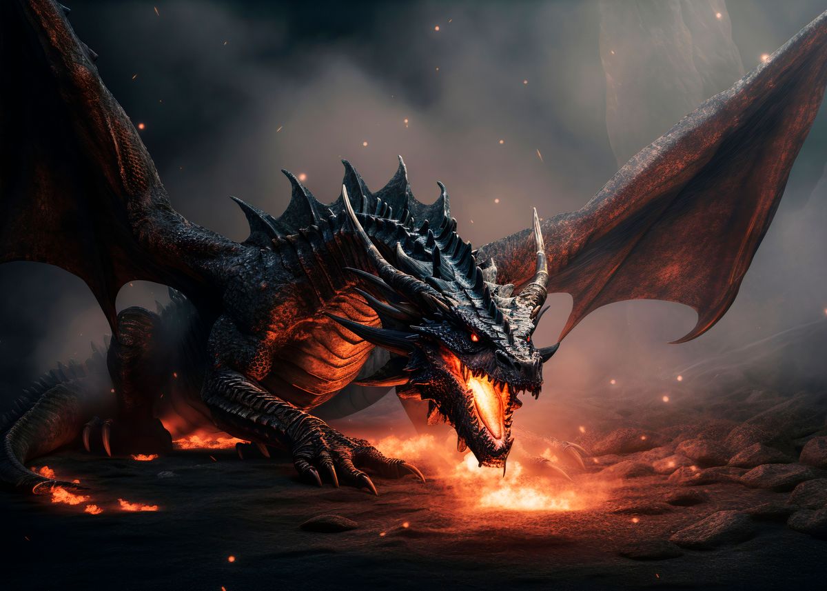 'Firing Dragon' Poster, picture, metal print, paint by MamieMorton ...