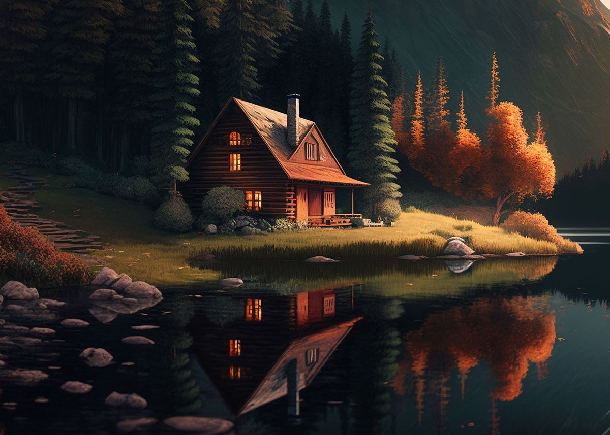 'beautiful house peaceful' Poster, picture, metal print, paint by ...