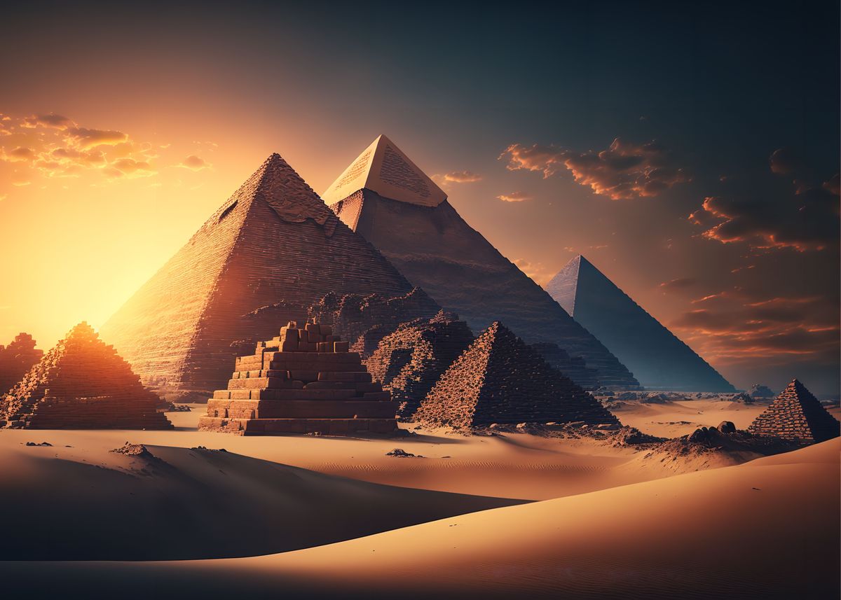 'Pyramids at sunset Giza' Poster, picture, metal print, paint by Anil ...