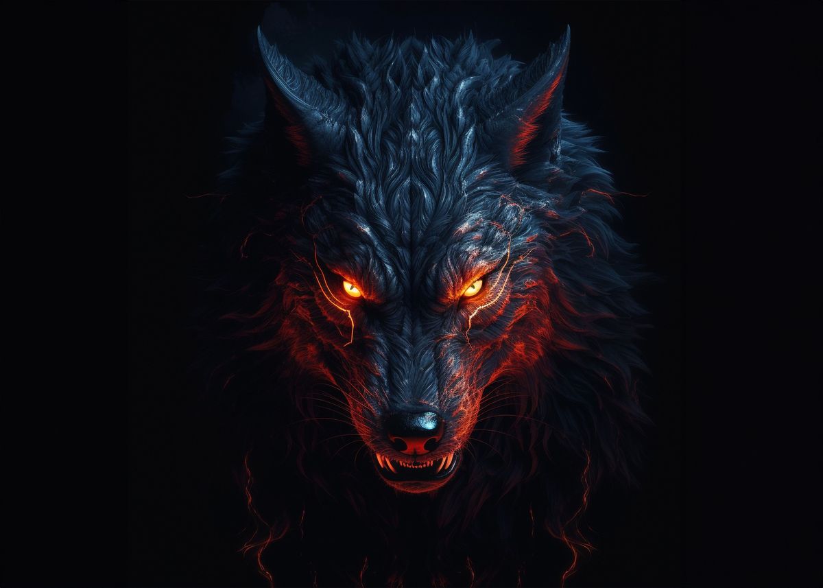 'Grey wolf with lightening' Poster, picture, metal print, paint by Viki ...