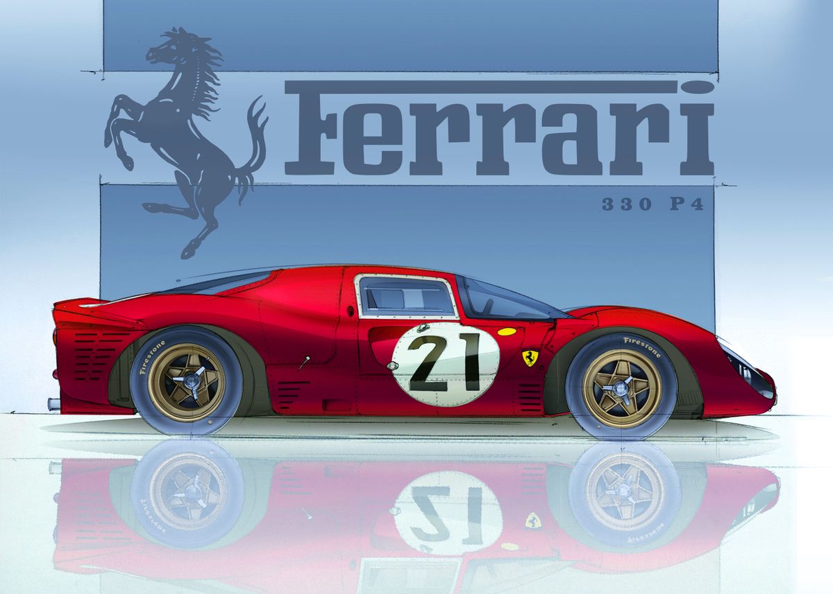 'RED FERRARI 330 P4 RACE' Poster, picture, metal print, paint by Flux ...