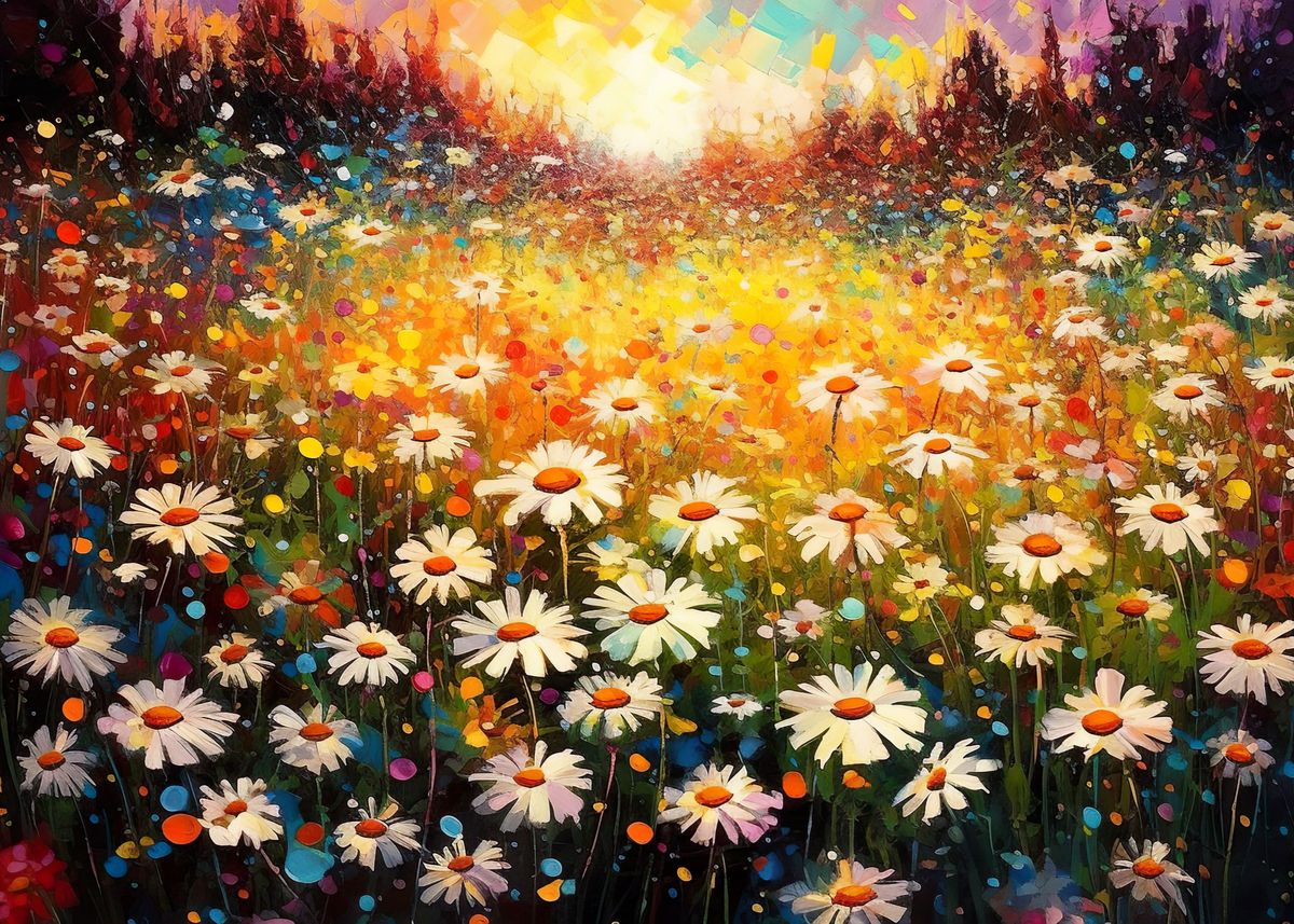 'Psychedelic Daisy Field' Poster, picture, metal print, paint by ...