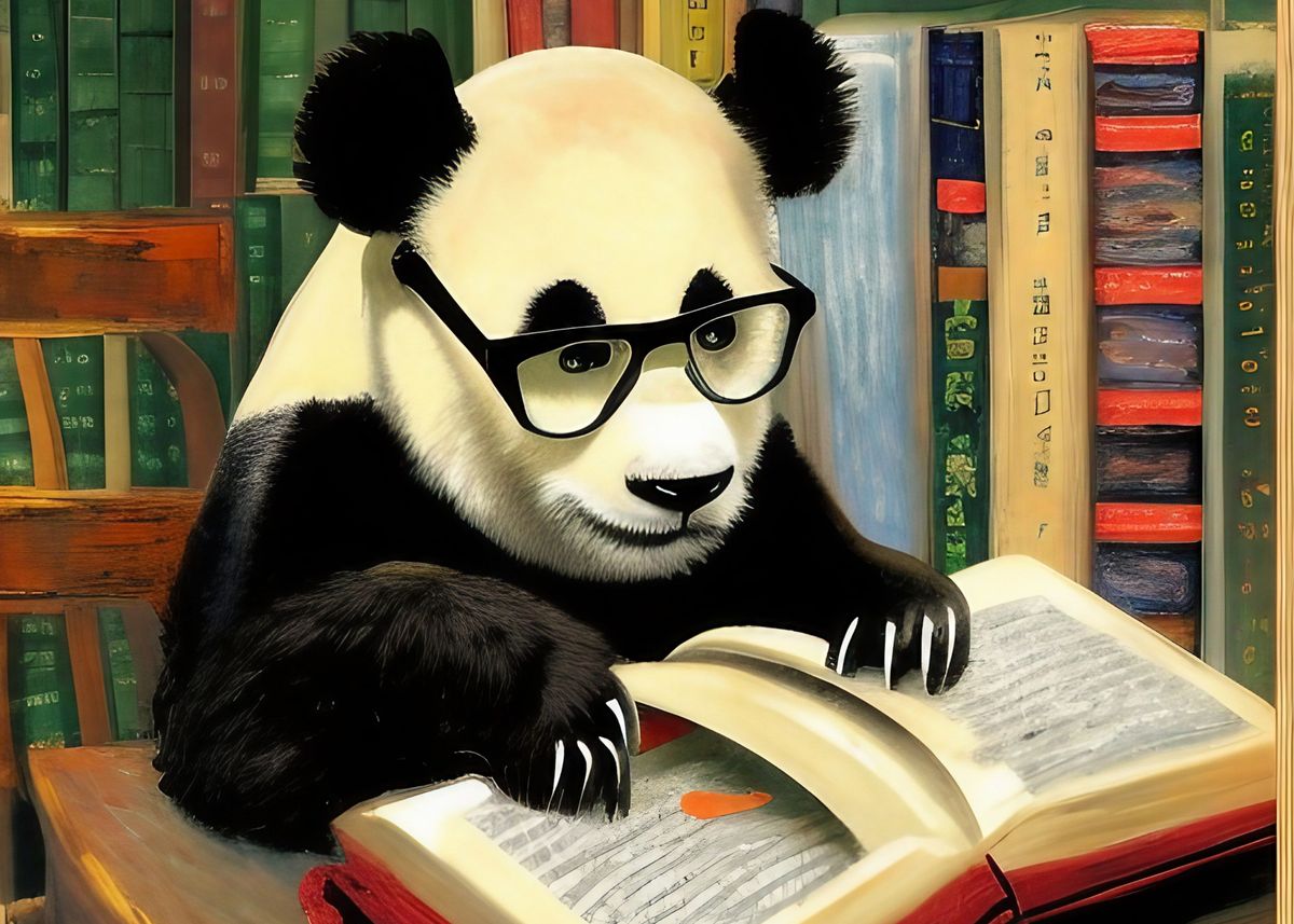 'Panda reading a book' Poster, picture, metal print, paint by Sloka ...