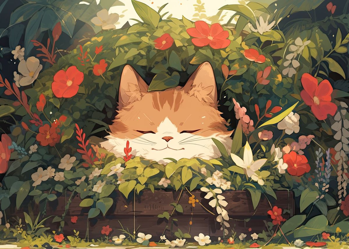 'Cats Flower Oasis' Poster by Jensen Art | Displate