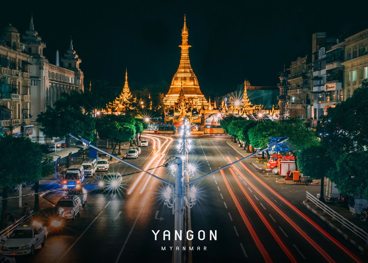 'Yangon' Poster, picture, metal print, paint by Explore Universe | Displate
