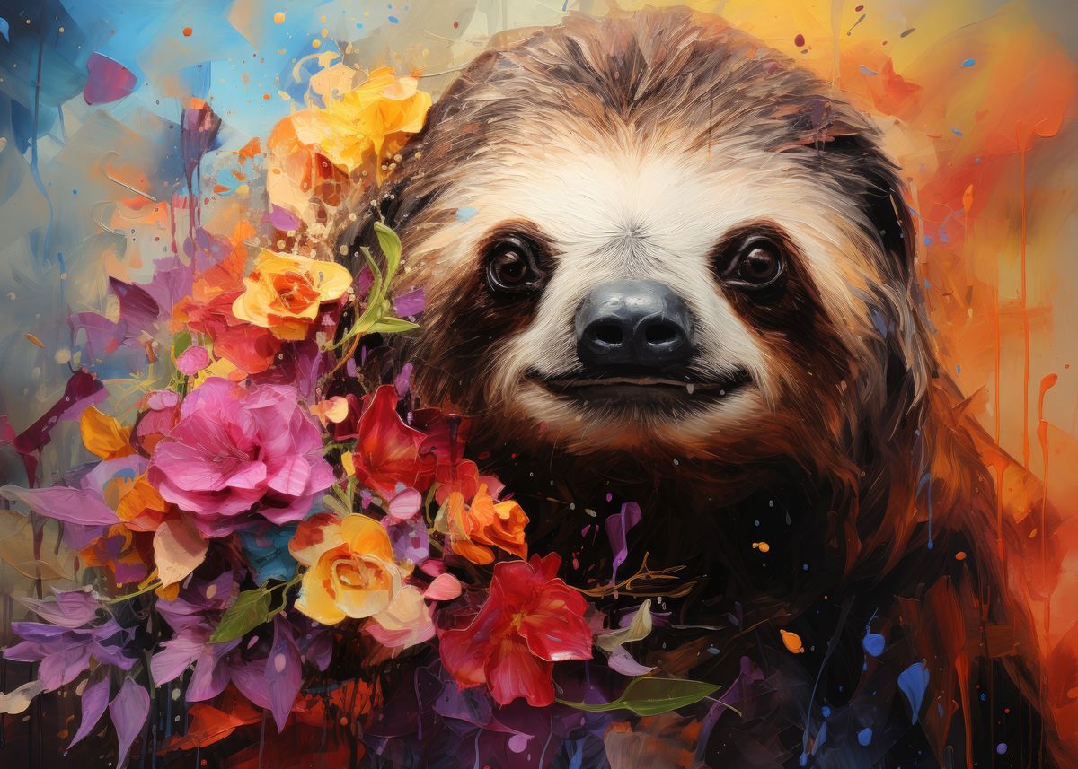 'Flower Garden Sloth' Poster by Jensen Art | Displate