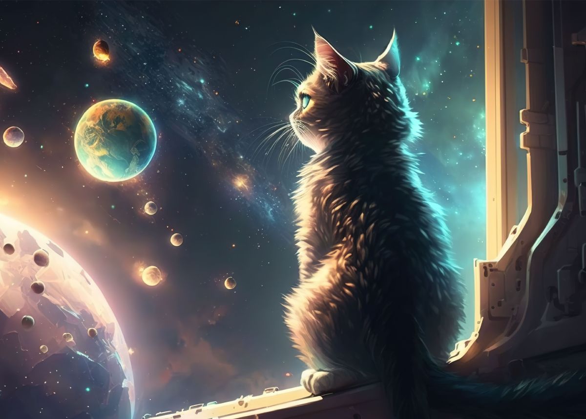 'Space Cat' Poster, picture, metal print, paint by Chad Walker | Displate