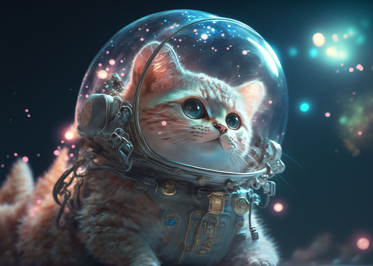'Space Cat' Poster, picture, metal print, paint by Chad Walker | Displate
