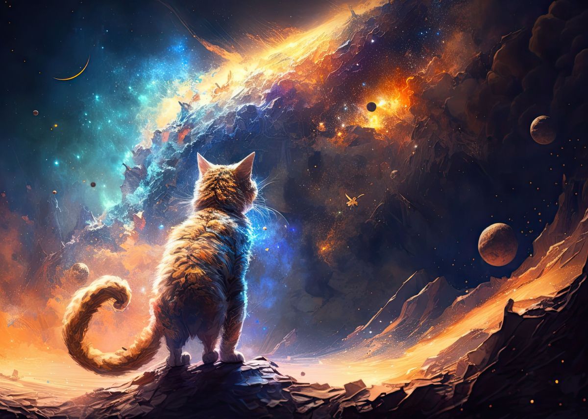 'Space Cat' Poster, picture, metal print, paint by Chad Walker | Displate