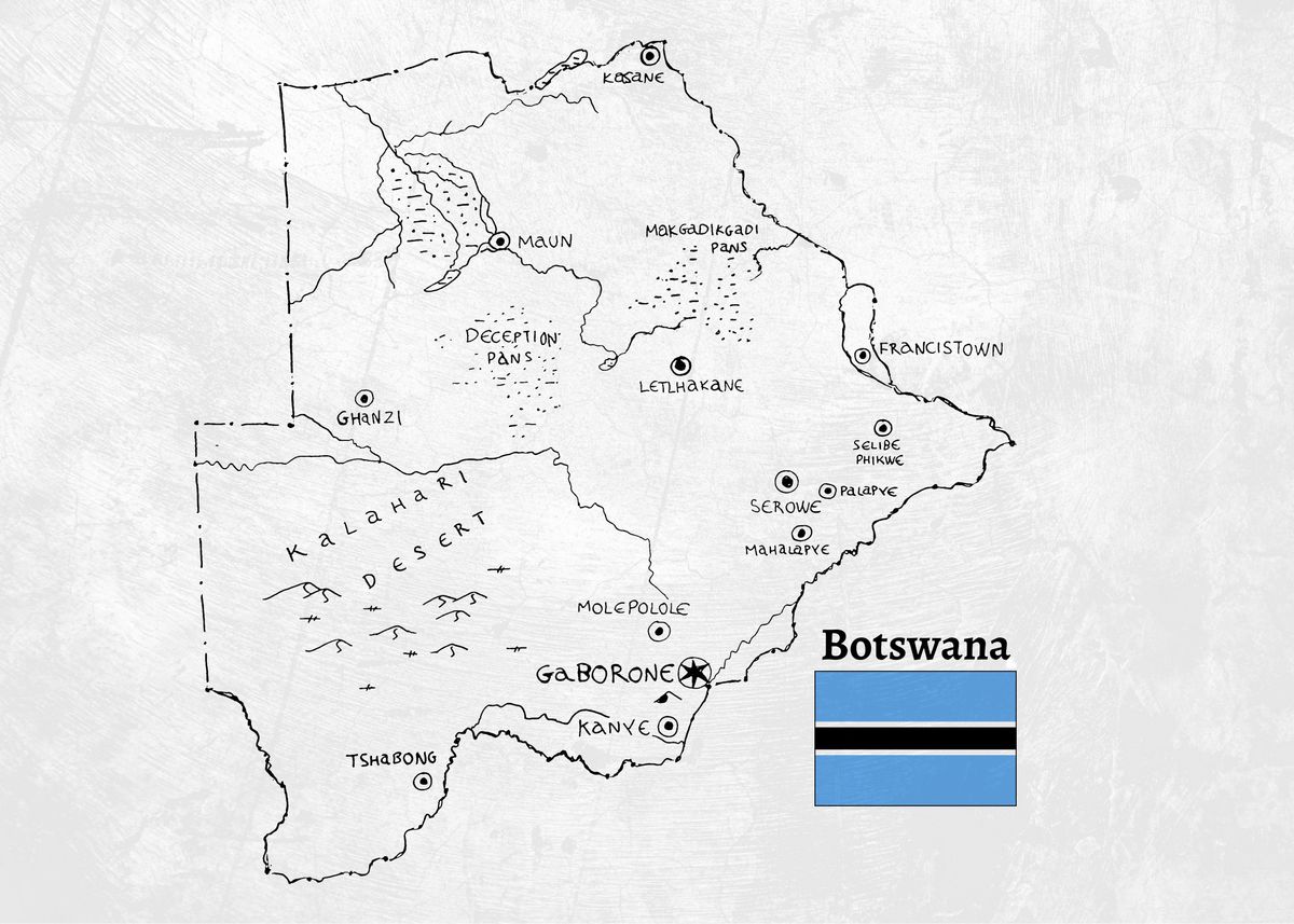 'Handdrawn Botswana Map' Poster, picture, metal print, paint by Angelos ...