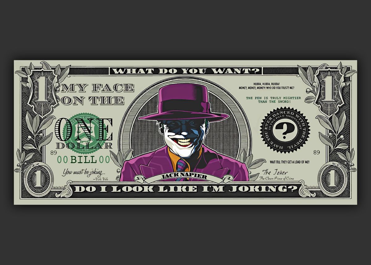 'Clown Dollar Bill' Poster, picture, metal print, paint by HOLOSOMNIA ...