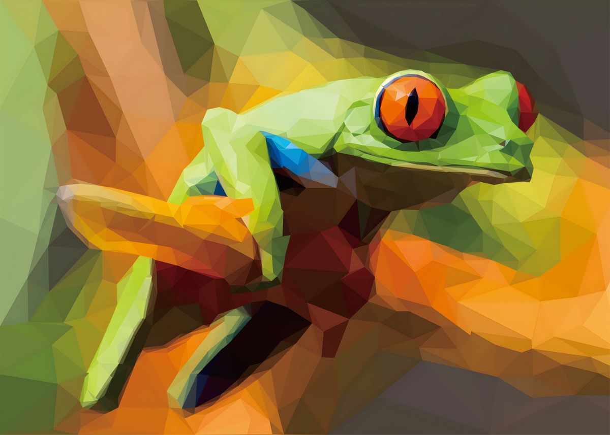 'Low Poly Frog' Poster, picture, metal print, paint by Yudha | Displate