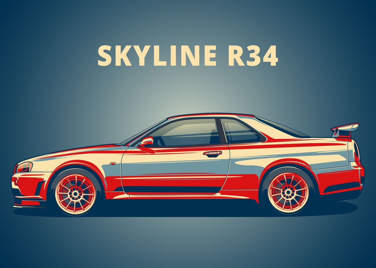 'Skyline GTR R34 Hope Style' Poster, picture, metal print, paint by ...