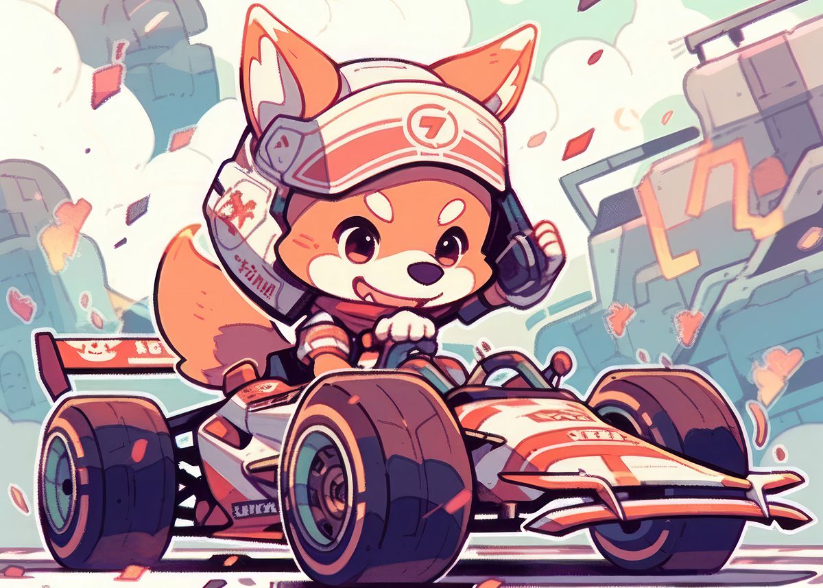 'Dog Japan Shiba Racing Car' Poster, picture, metal print, paint by ...