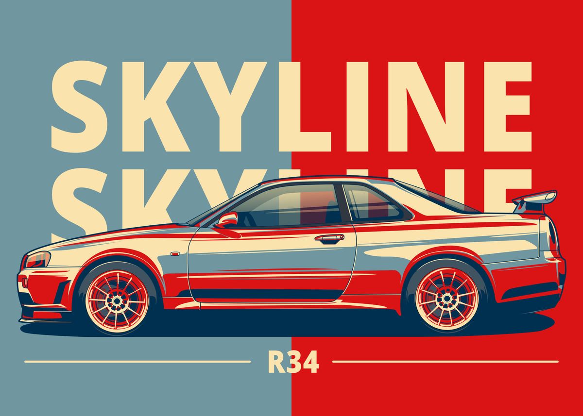 'Nissan Skyline GTR R34' Poster, picture, metal print, paint by Deeo ...