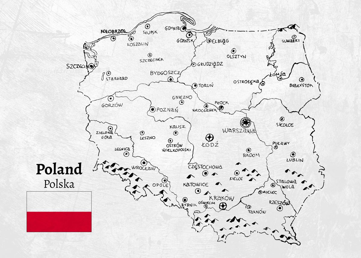 'Handdrawn Poland Map' Poster, picture, metal print, paint by Angelos ...