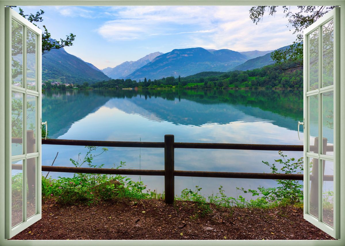 'Window view lake landscape' Poster, picture, metal print, paint by ...