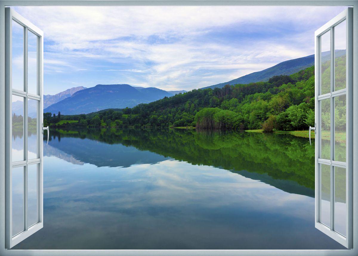 'Window view lake landscape' Poster by Vicen Design | Displate