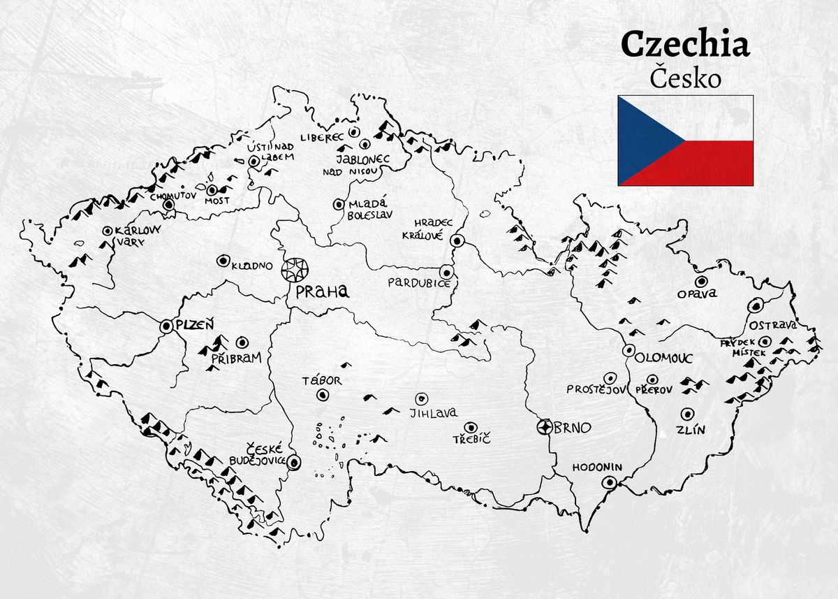 'Handdrawn Czechia Map' Poster, picture, metal print, paint by Angelos ...