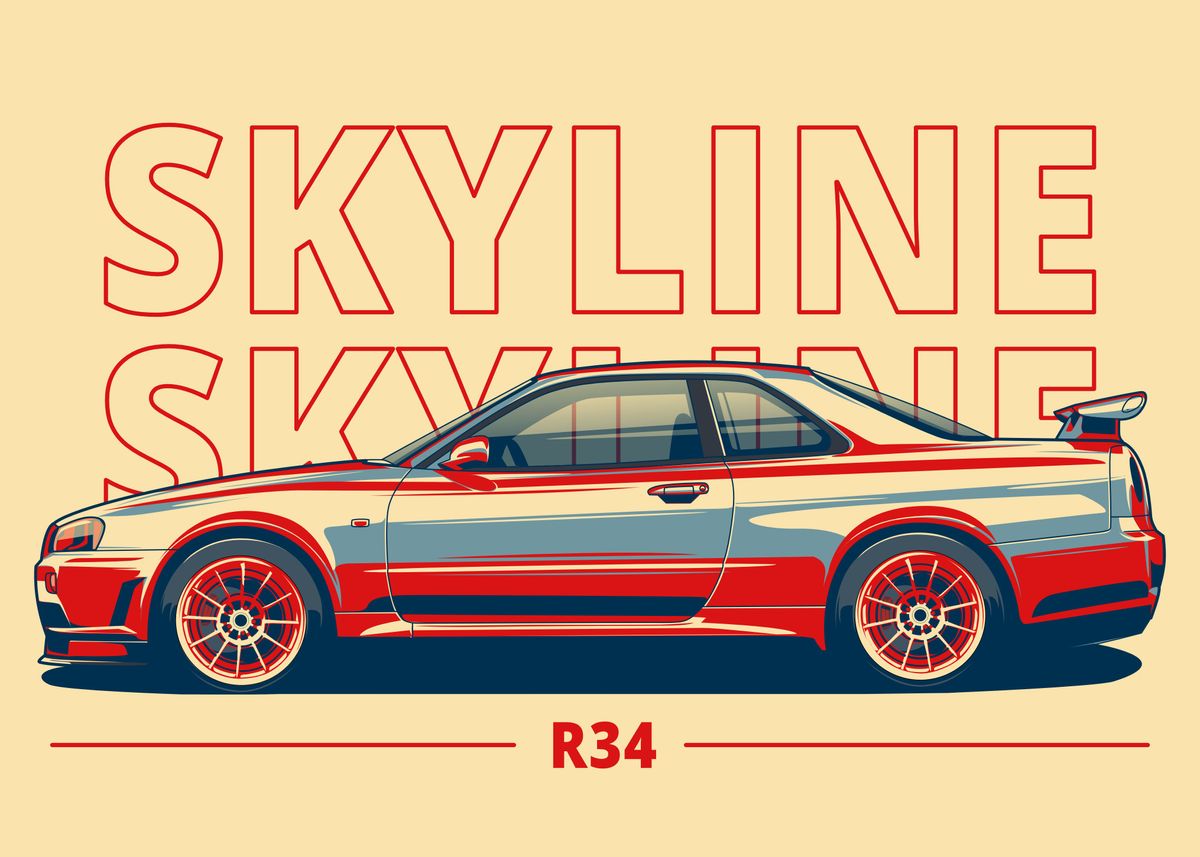 'Skyline R34 Hope Style' Poster, picture, metal print, paint by Deeo ...