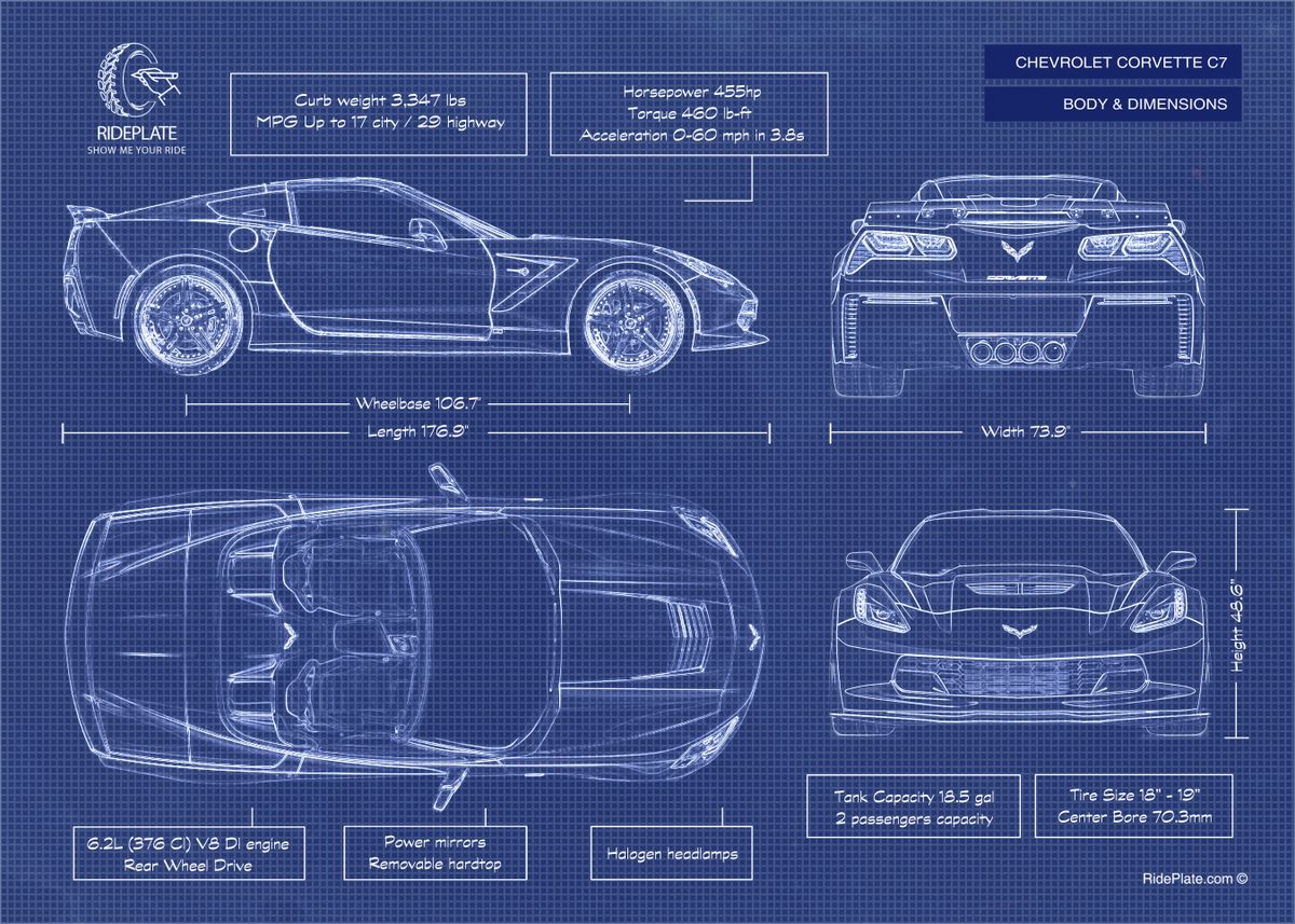 'C7 Blueprint' Poster, picture, metal print, paint by Ride Plate | Displate