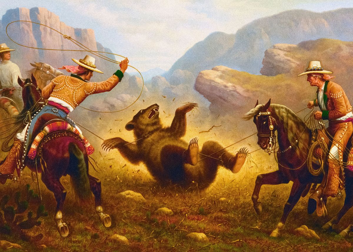 'Cowboys Lassoing Bear' Poster, picture, metal print, paint by Makanaki ...