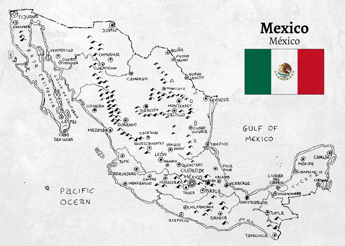 'Handdrawn Mexico Map' Poster, picture, metal print, paint by Angelos ...