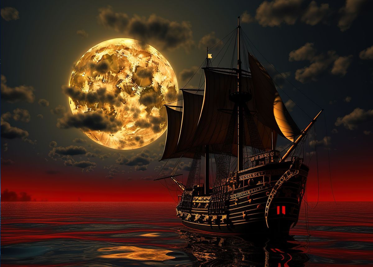 'boat night moon ' Poster, picture, metal print, paint by Patsy Montoya ...