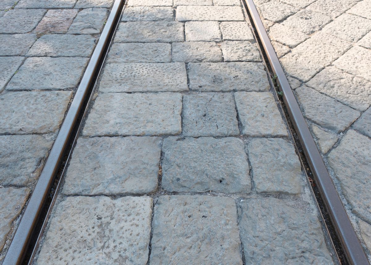 'Rails on stone road horizo' Poster, picture, metal print, paint by ...